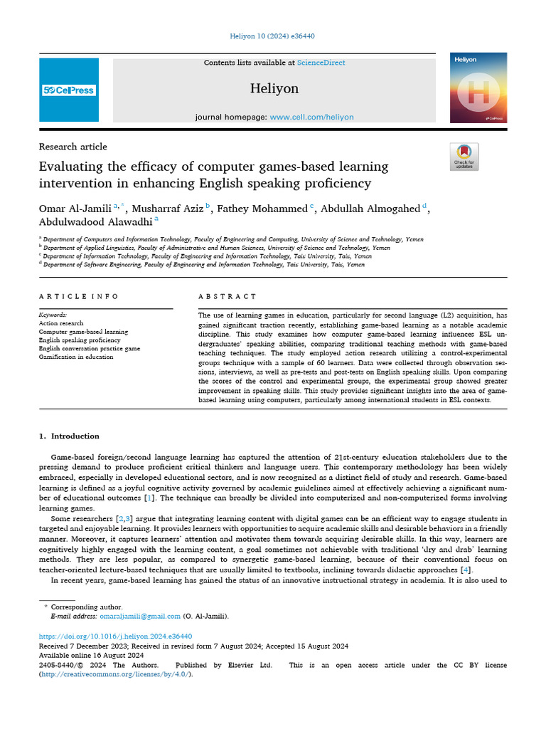 Evaluating The Efficacy of Computer Games-Based Learning Intervention in Enhancing English ...