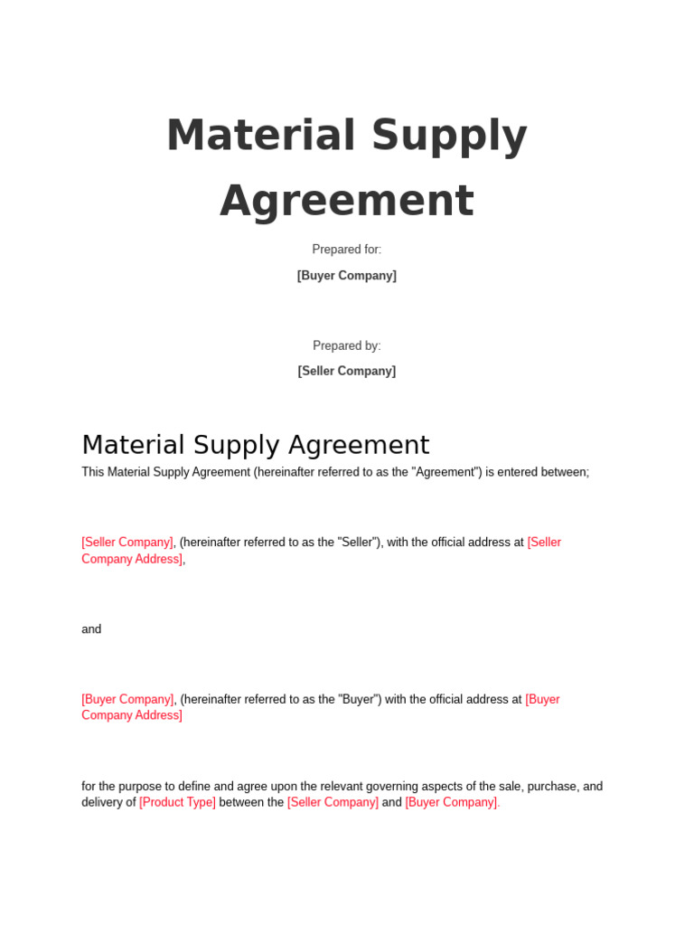 Material Supply Agreement Overview | PDF | Indemnity | Sales