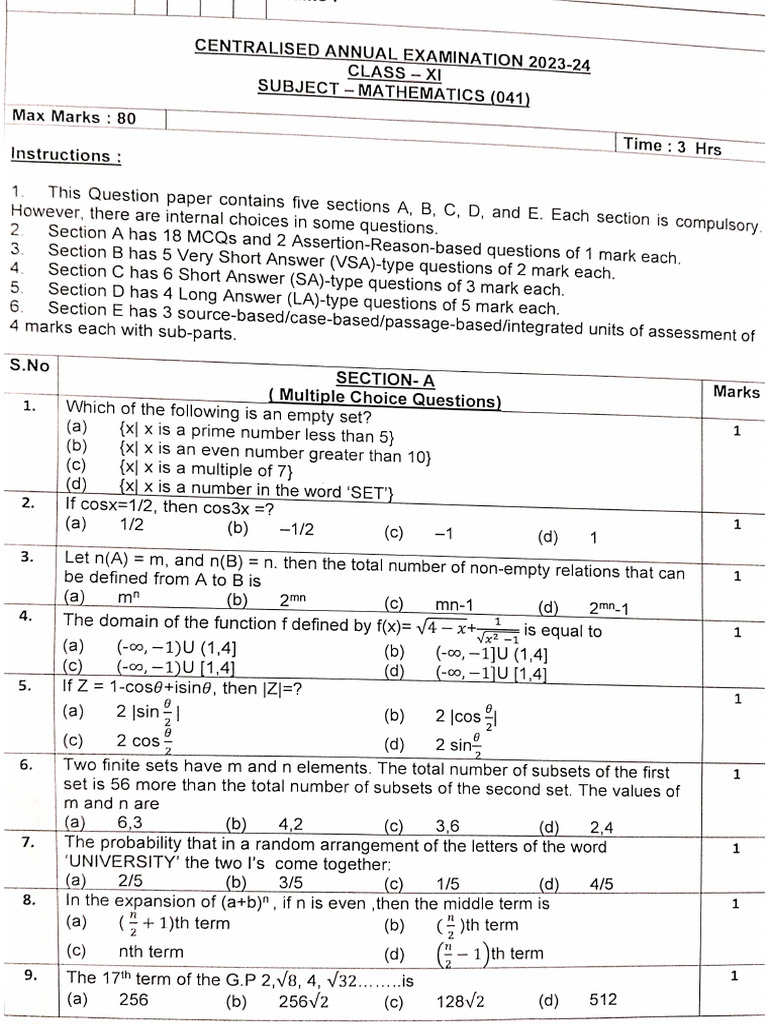 Annual - Xi Maths | PDF