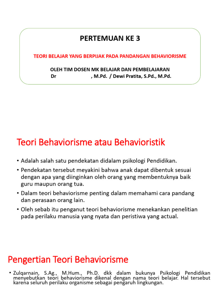 Materi BDP Ke 3 (Teori Belajar Yang Berpijak Pada Pandangan Behaviorisme) (1) | PDF