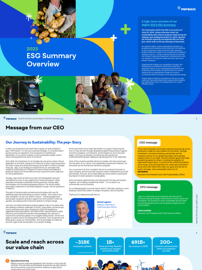 PepsiCo 2023 ESG Summary Overview | PDF | Pepsi Co | Agriculture