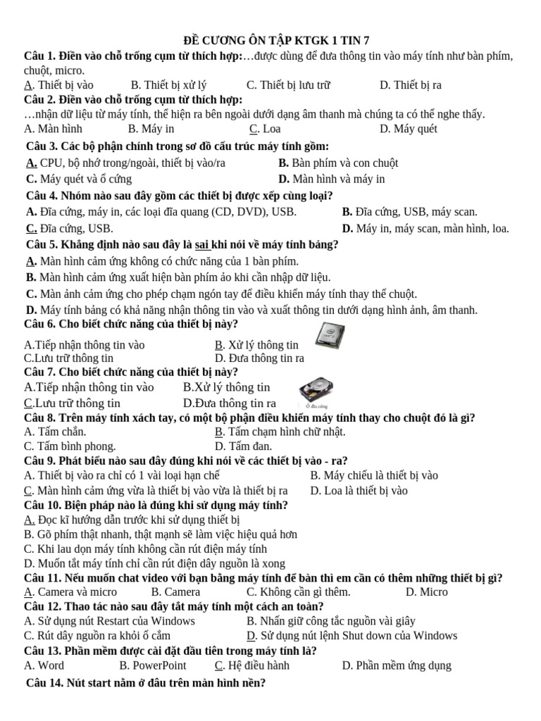 ĐỀ CƯƠNG ÔN TẬP KTGK 1 TIN 7 2024 2025 | PDF