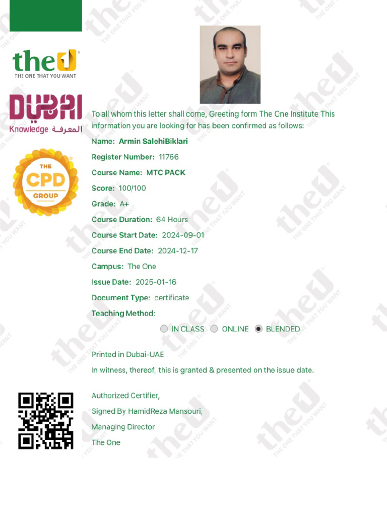 MTC Pack Certificate | PDF