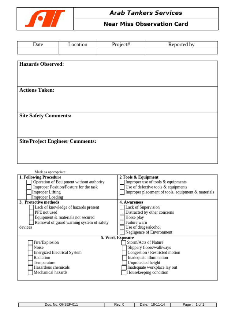 011 - Near Miss Card | PDF
