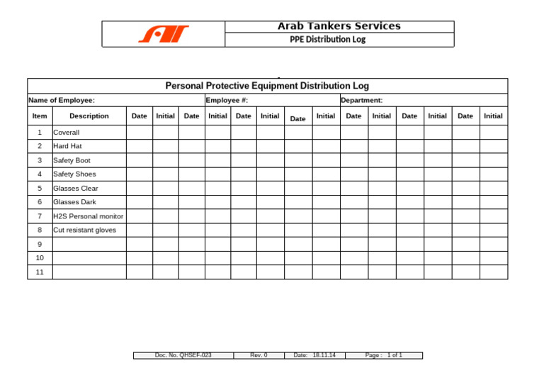 PPE Distribution Log for Employees | PDF
