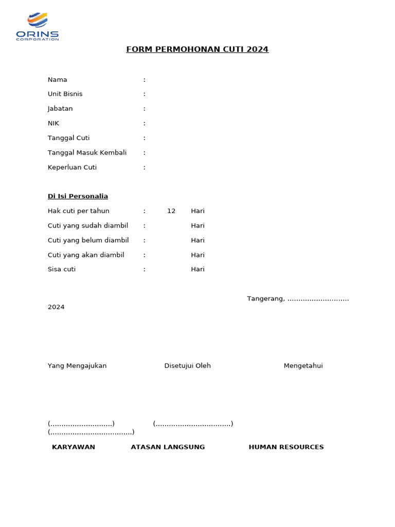 Form Cuti 2024 | PDF