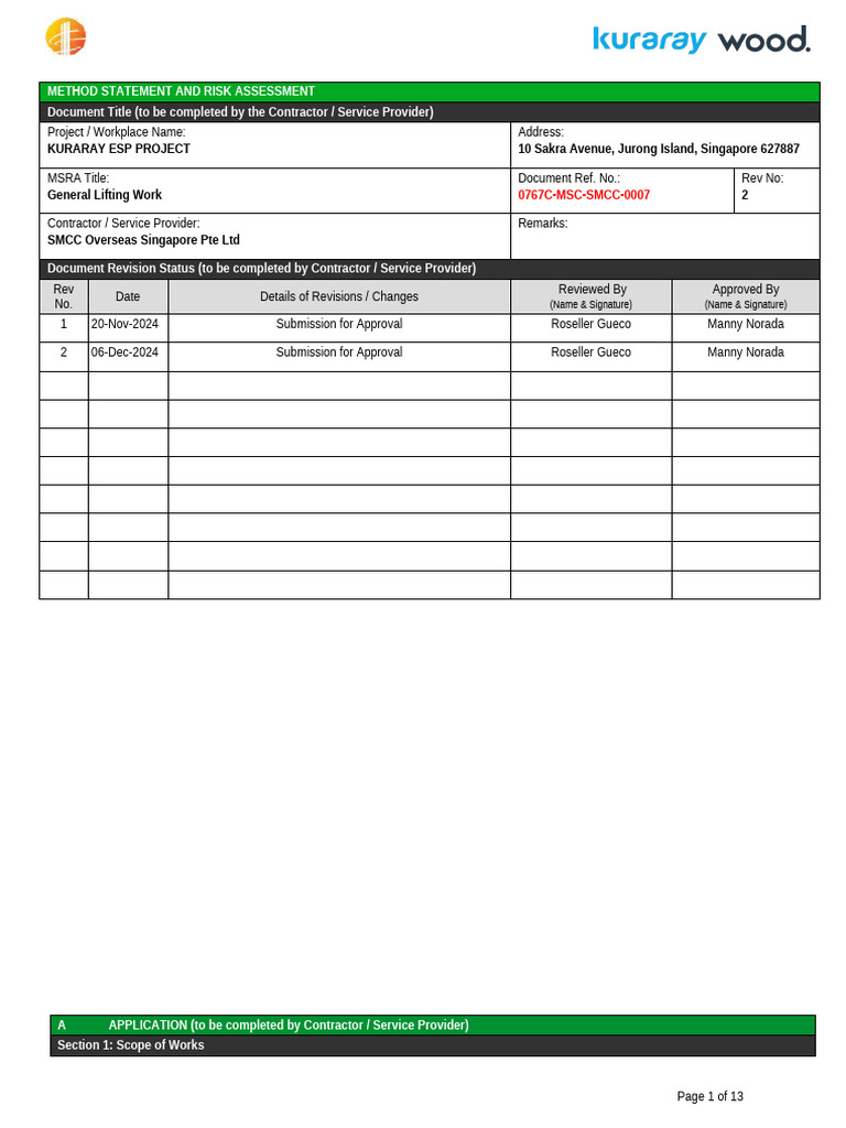 MSRA-007 - R2 General Lifting Work (06dec2024) | PDF | Risk | Crane ...