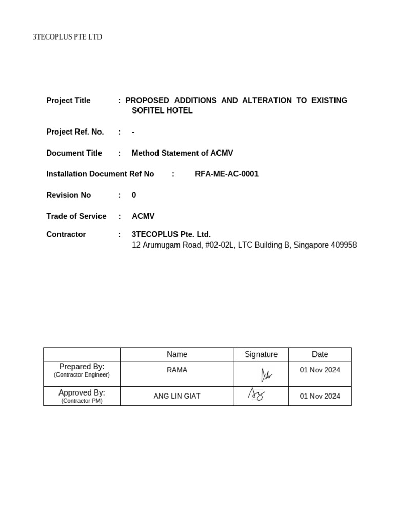 RFA-ME-AC-0001 RA SWP of ACMV Installation Work | PDF | Pipe (Fluid ...
