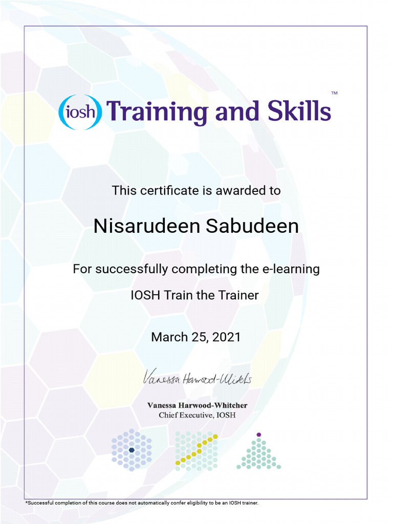 IOSH Train the Trainer Cert | PDF