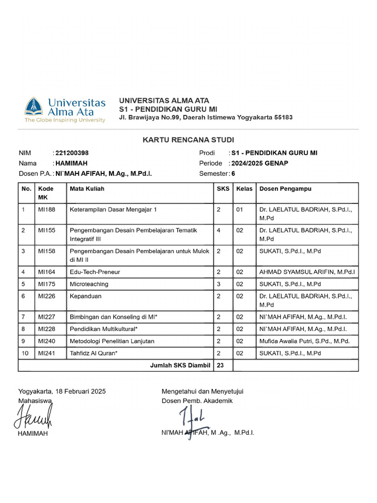 Pgmi KRS Hamimah SMT-6 Fix | PDF