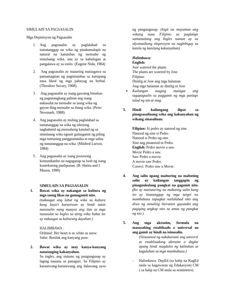 SIMULAIN-SA-PAGSASALIN-1 (1) | PDF