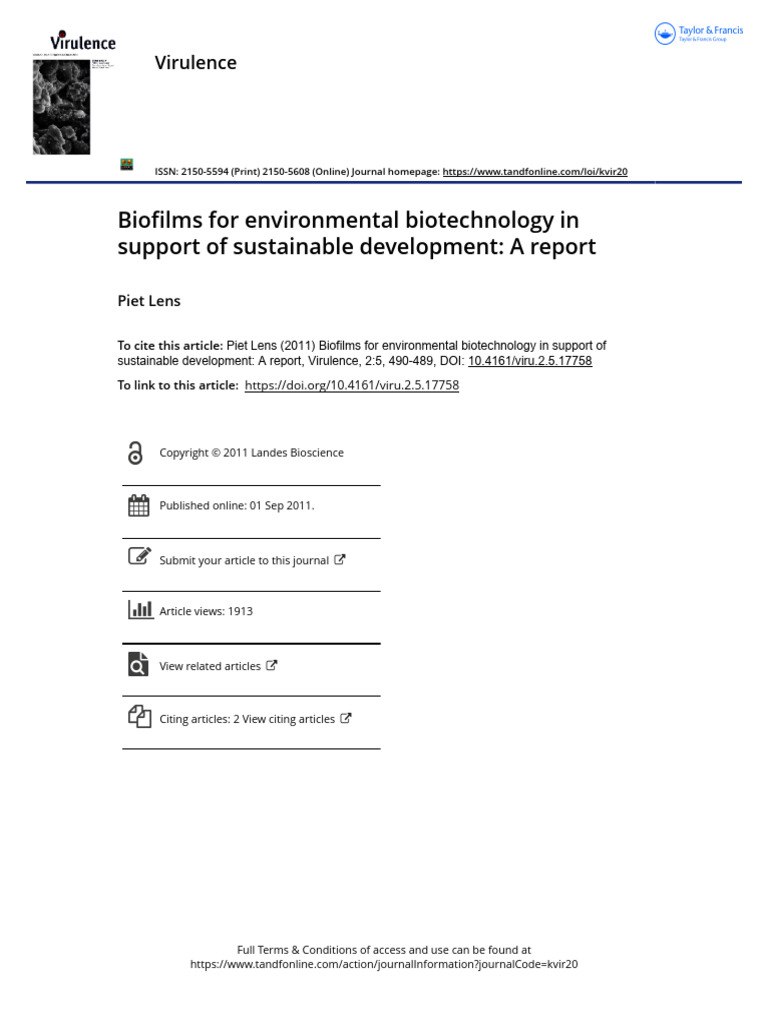 Biofilms For Environmental Biotechnology in Support of Sustainable ...