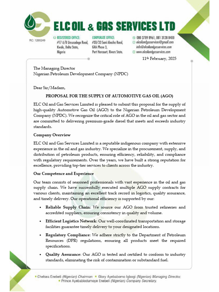 Proposal For The Supply of Automotive Gas Oil (Ago) | PDF | Diesel Fuel ...