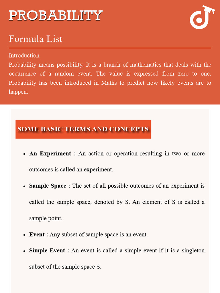 Class 11 Maths Chapter 33 Probability Formula List English Medium (1 ...