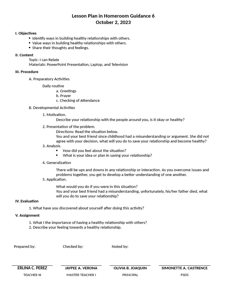 Homeroom Guidance Week 4 Lesson Plan | PDF