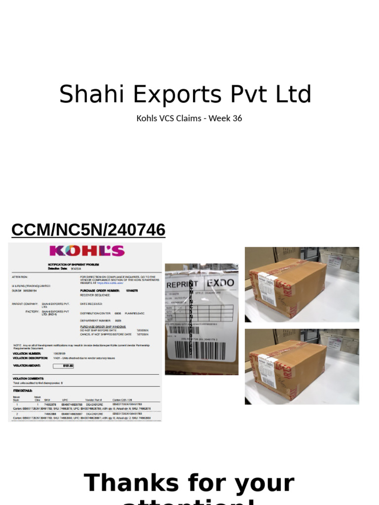 Kohls VCS Claims Summary - Week 36 - September 2024 | PDF