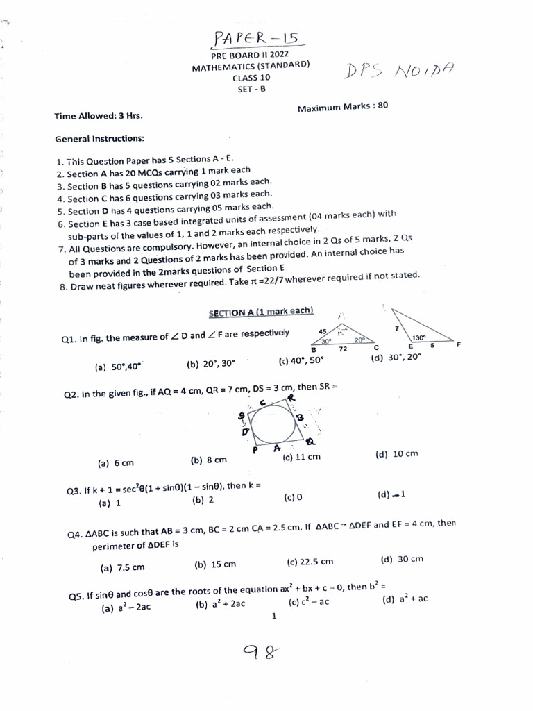 dps preboard paper | PDF | Circle | Area