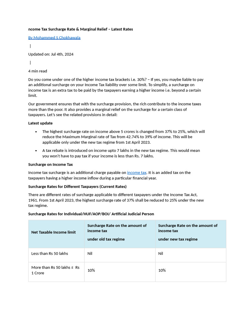 Income Tax Surcharge Rate | PDF | Taxes | Income Tax In The United States