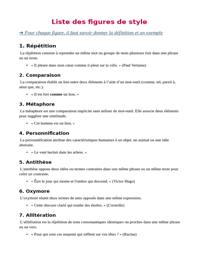 Figures de style : définitions et exemples | PDF