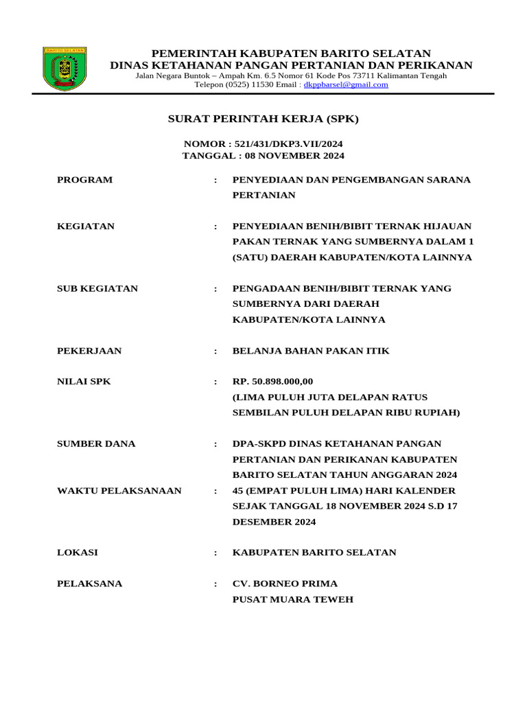 SURAT PERINTAH KERJA (SPK) | PDF