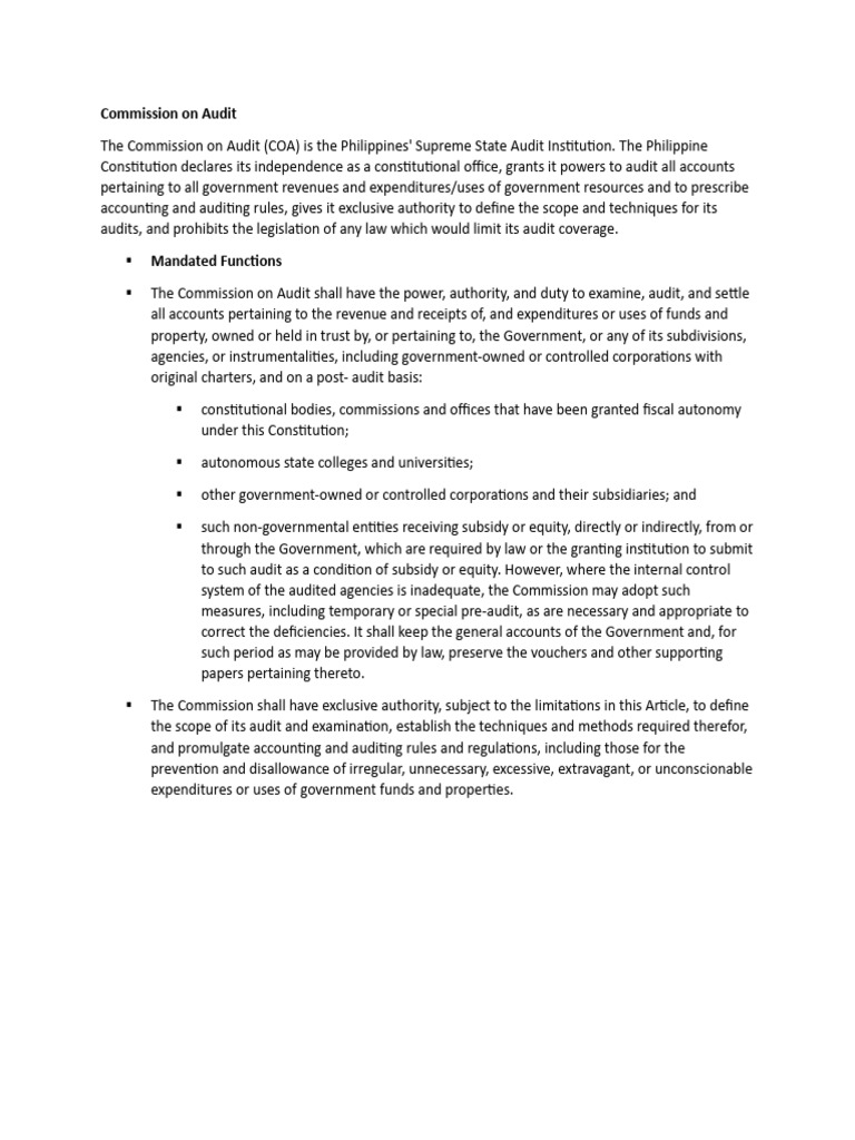 Overview of the Commission on Audit | PDF | Audit | Legal Documents