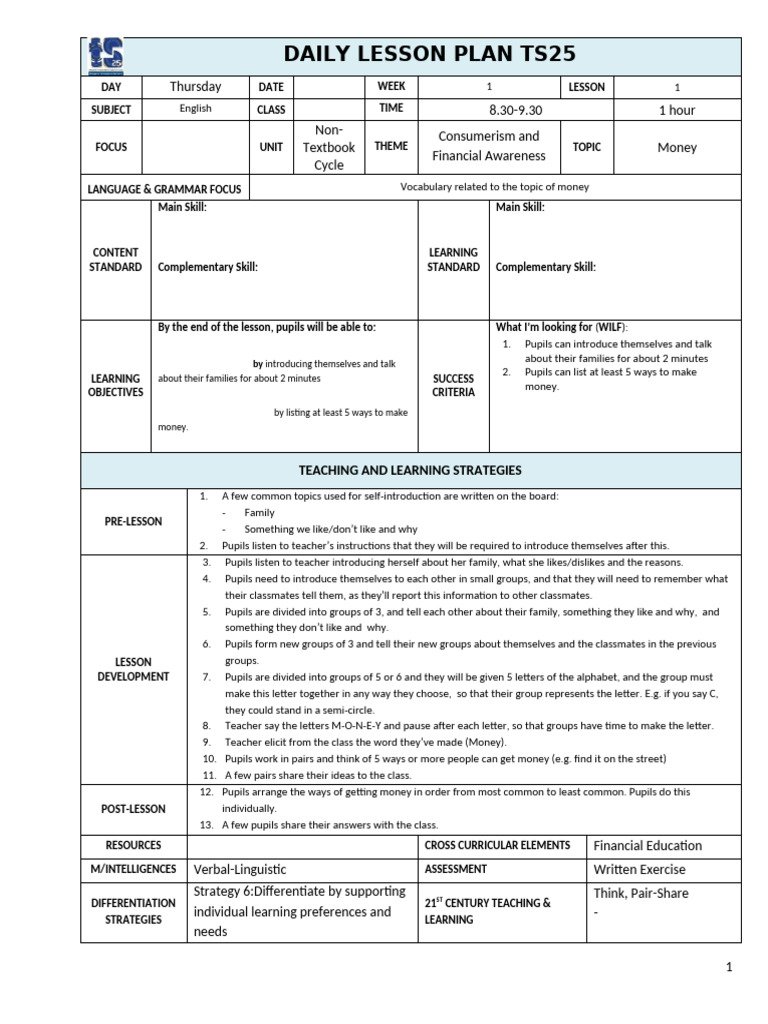 Form 1 Lesson 1 Speaking | PDF | Cognitive Science | Behavior Modification