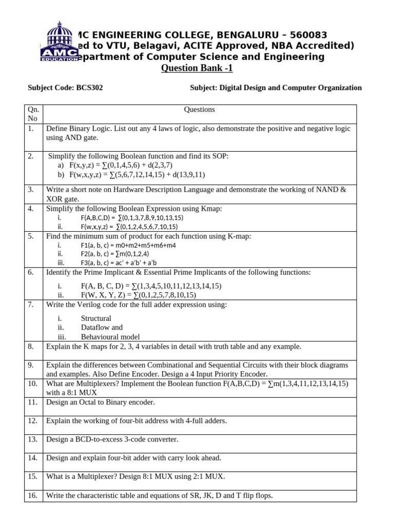 BCS302 DDCO QBank01 | PDF