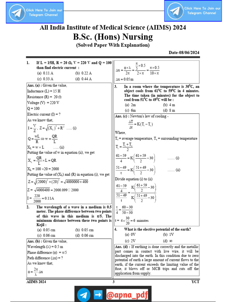 AIIMS BSC Nursing Hons Solved Papers & Pract | PDF | Wavelength | Physical Quantities