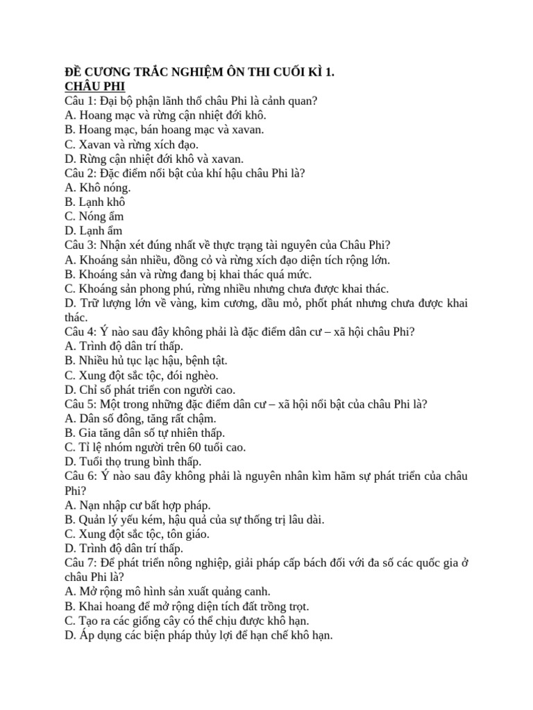 Cau Trac Nghiem Thi Cuoi Ki 1 | PDF