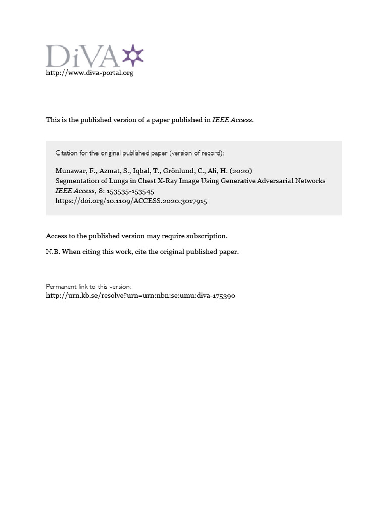 Lung Segmentation in X-Ray Using GANs | PDF | Image Segmentation ...