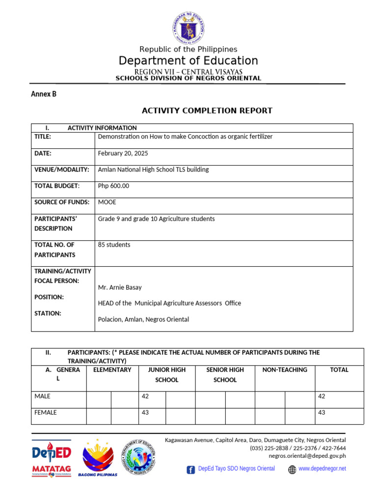 Activity Completion Report: Organic Fertilizer | PDF