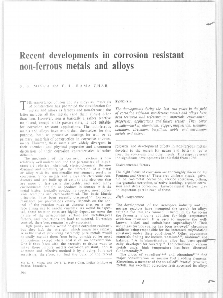 Corrosion Resistant Non-Ferrous Alloys | PDF | Corrosion | Metals