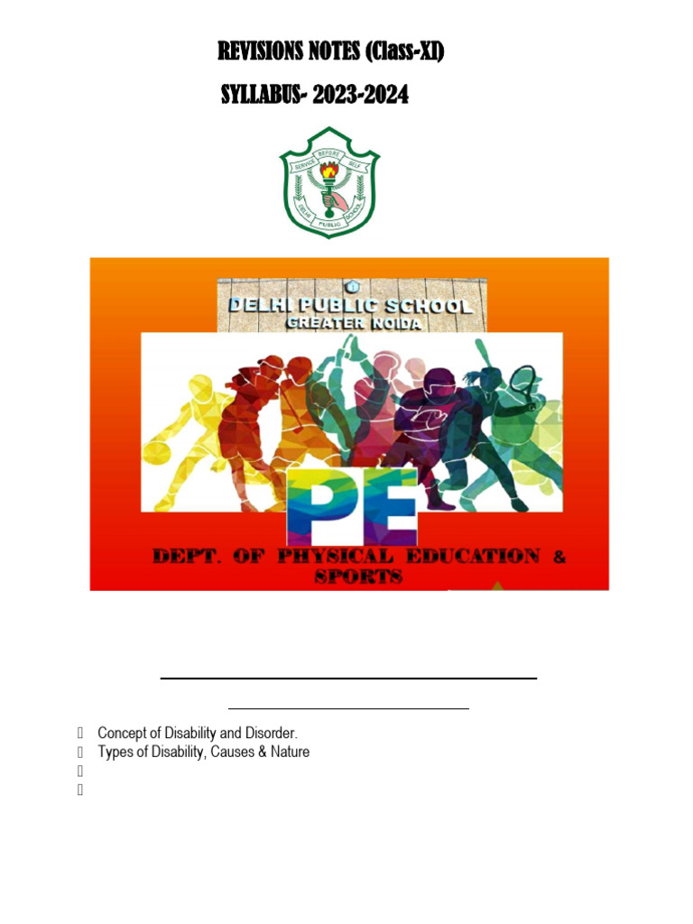 REVISIONS NOTES Chp-4 (CWSN) Class-XI - 2023 | PDF | Physical Therapy ...