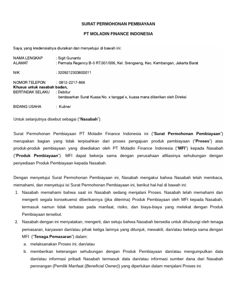 Form Consent Customer MOFI Sigit Gunanto.docx - Google Docs (3) | PDF