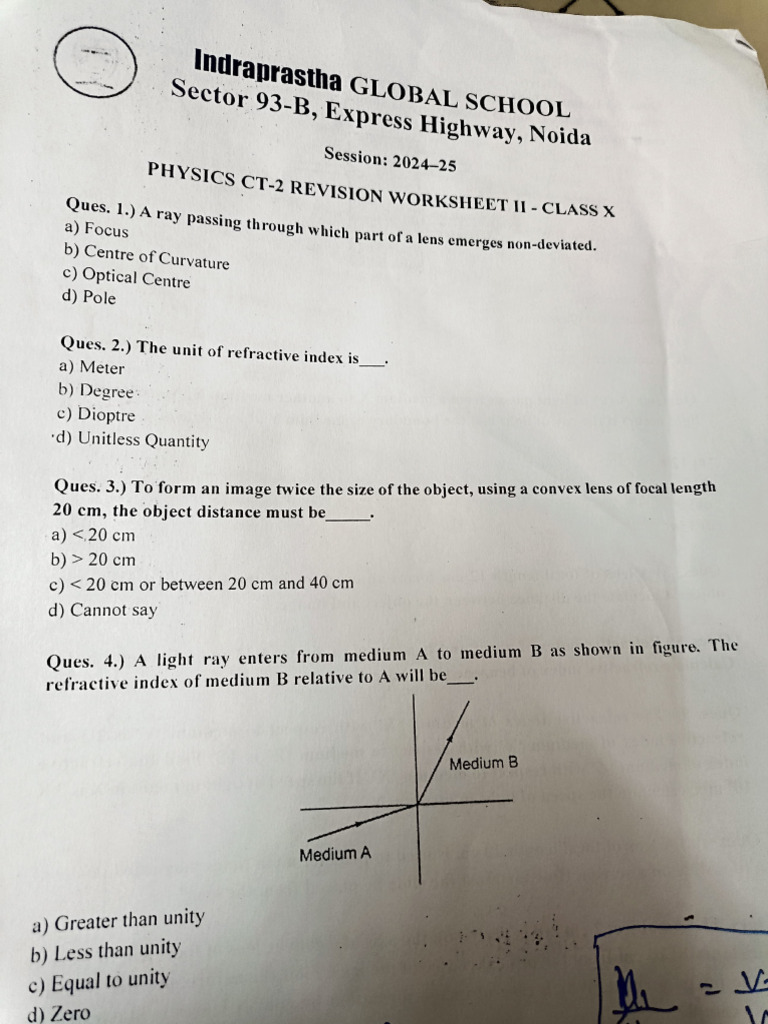 Physics Worksheet | PDF | Imaging | Lenses