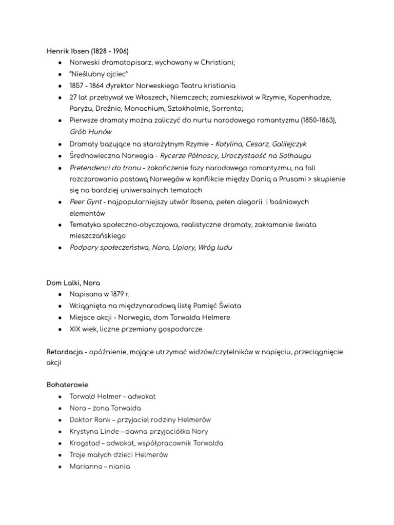 Nora, Henrik Ibsen - Notatka | PDF
