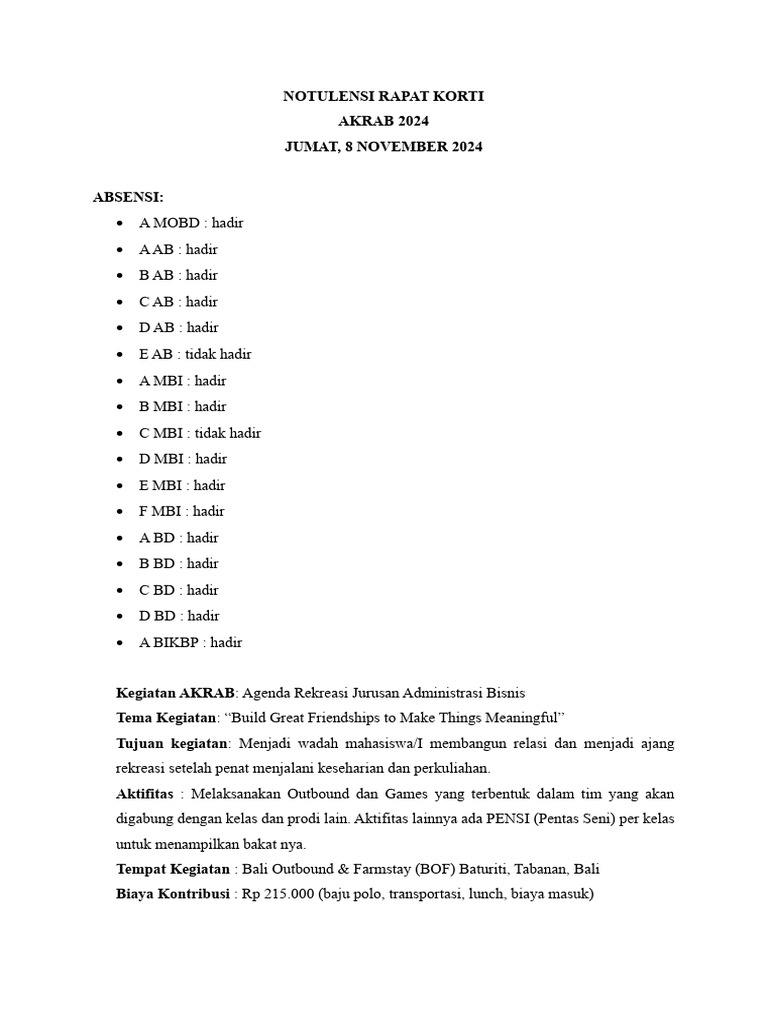 Notulensi Rapat Korti Akrab 2024 | PDF