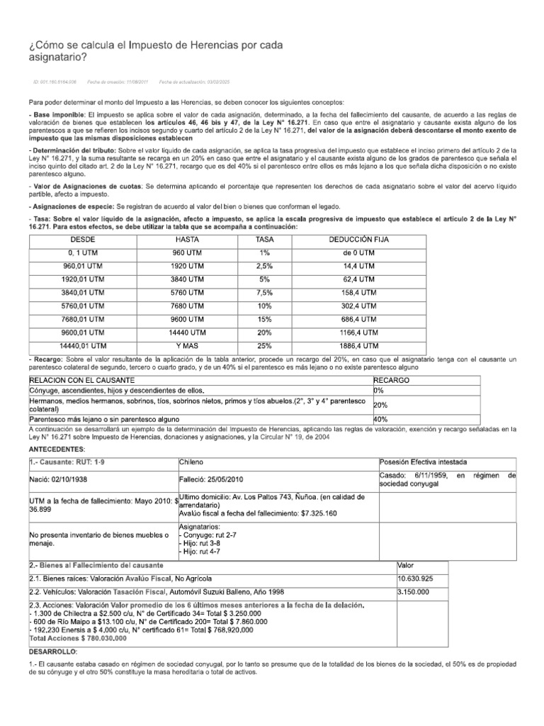 Cómo Se Calcula El Impuesto de Herencias Por Cada | PDF