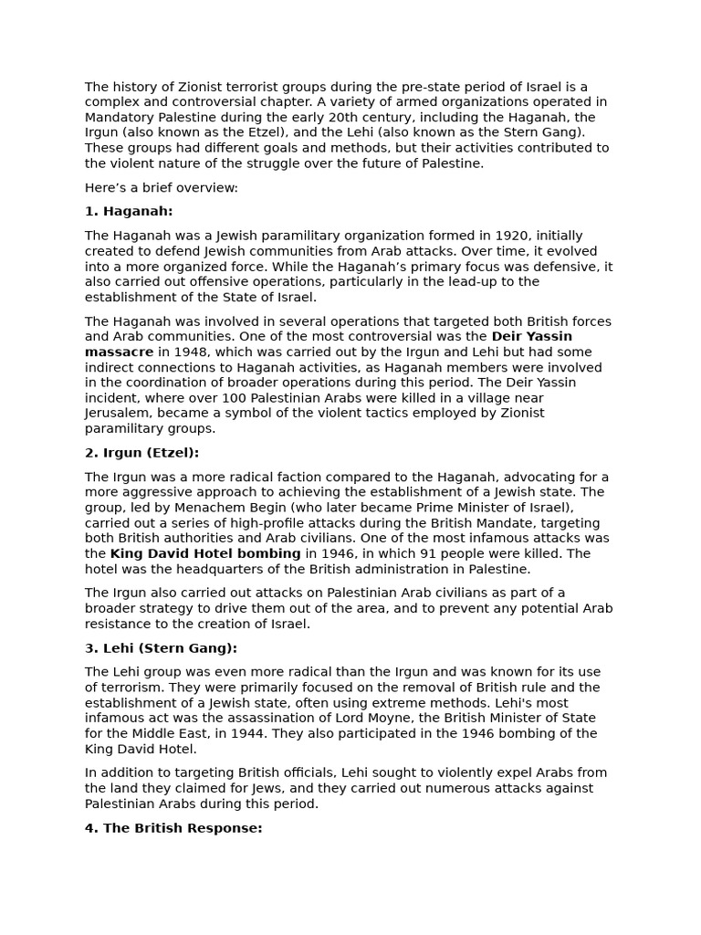 The History of Zionist Terrorist Groups | PDF | Mandatory Palestine | Israel