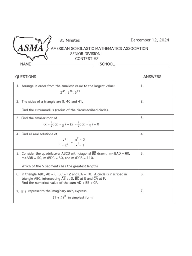 ASMA Contest #2 Senior Division Question | PDF