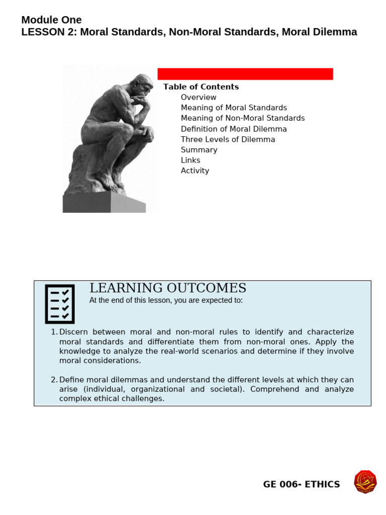 ETHICS-MODULE 1-LESSON-2-Moral Vs NonMoral | PDF | Morality | Autonomy