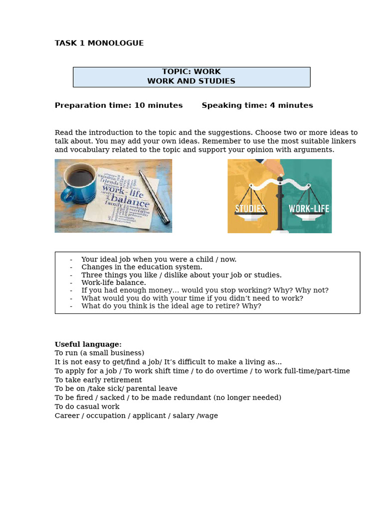 Work and Studies Monologue Guide | PDF