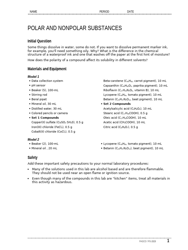 5 Polar and Nonpolar Substances Student | PDF | Chemical Polarity ...