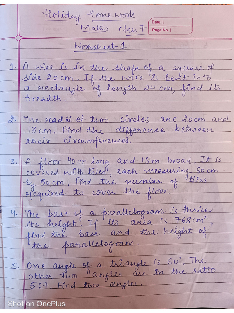 Class 7 Maths Worksheet | PDF