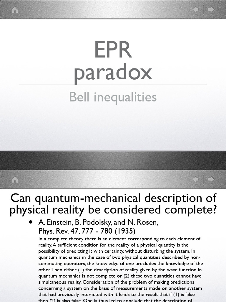 EPR Paradox and Bell Inequalities | PDF | Quantum Entanglement | Spin ...