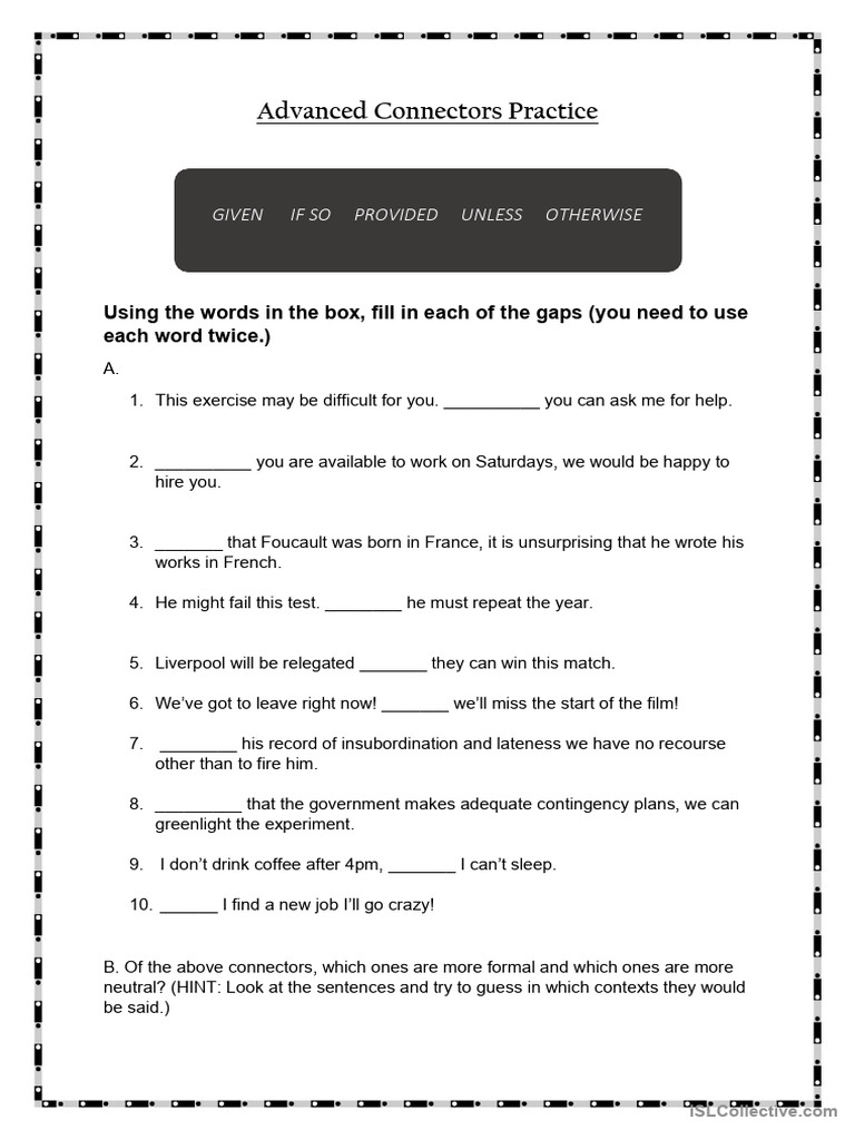 Advanced Connectors Practice - C1 (Provided, Given, If So, Unless) | PDF