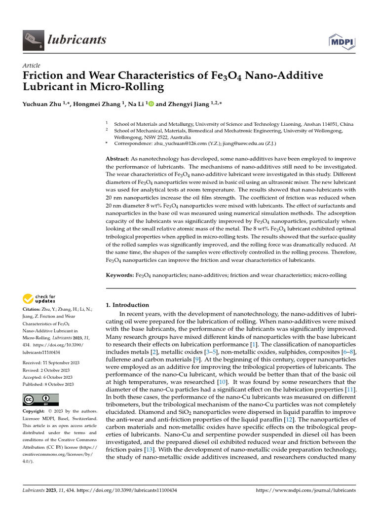 Friction and Wear Characteristics of Fe3O4 Nano-Ad | PDF | Nanoparticle ...
