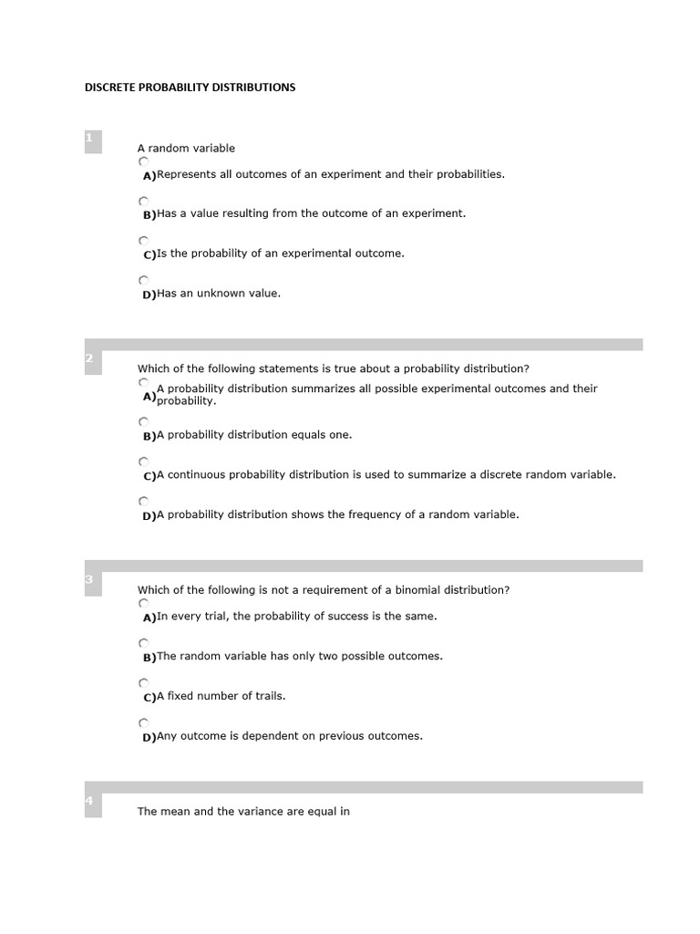 Discrete Probability Distributions Guide | PDF | Probability Distribution | Random Variable