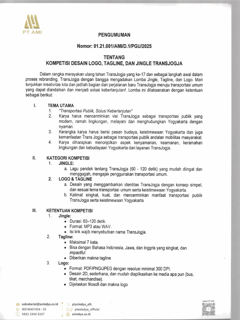 JUKNIS DAN PENGUMUMAN LOMBA LOGO TAGLINE & JINGLE TRANS JOGJA 2025 | PDF