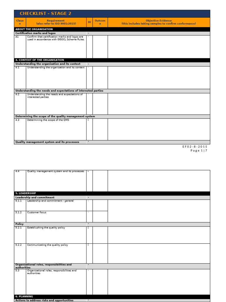 Stage 2 CHECKLIST-efile-8-2015-Q | PDF | Quality Management System ...